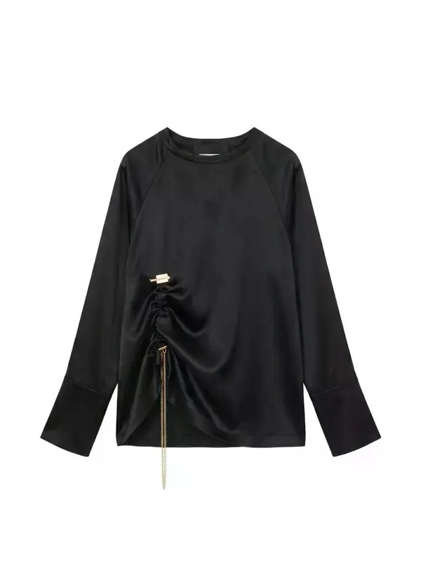 DANAMÉ Chain-detail Ruched Long-sleeved Top - Black