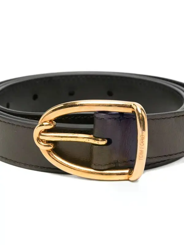 TOM FORD Grained Leather Belt With Logo Engraving