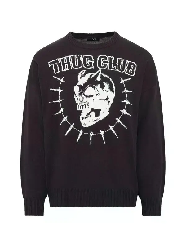 THUG CLUB Tc Riding Skull Knit Sweater - Black