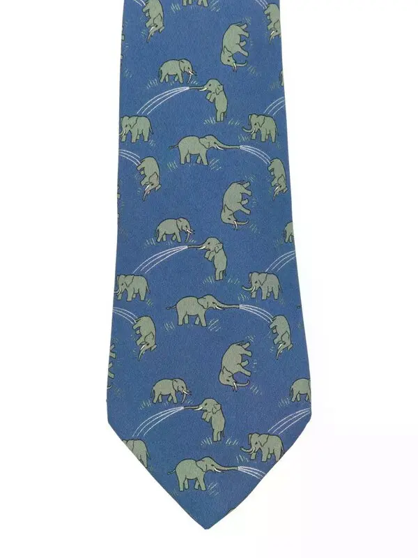 Hermès Elephant Print Silk Tie