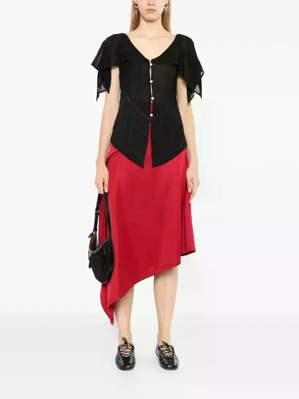 FETICO Ruffled-sleeve Button-up Blouse