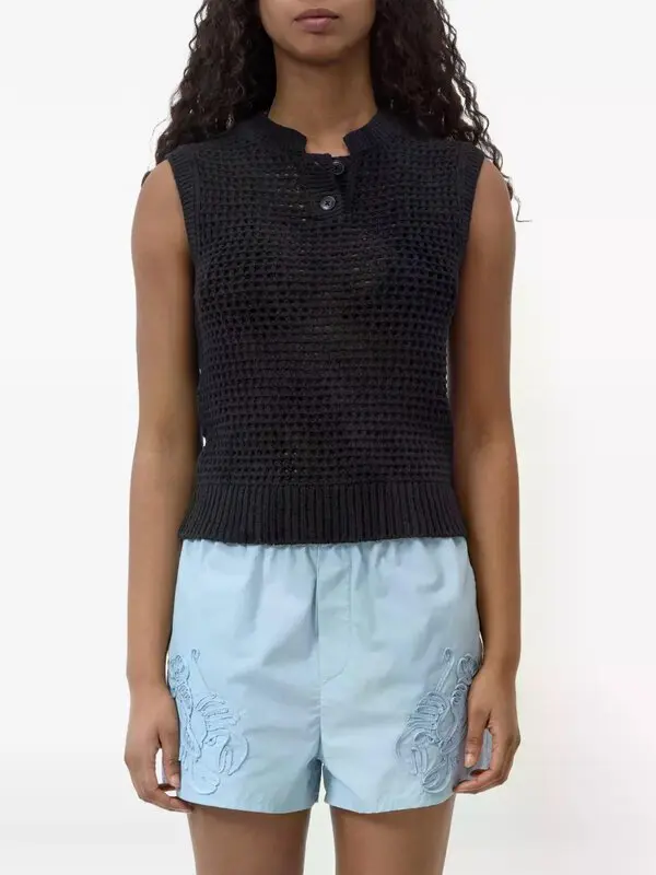 Closed Crochet-knit Button-up Vest