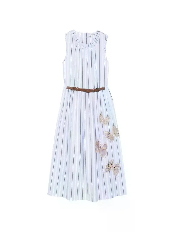 Dice Kayek Butterfly Embroidered Stripe Dress - Blue