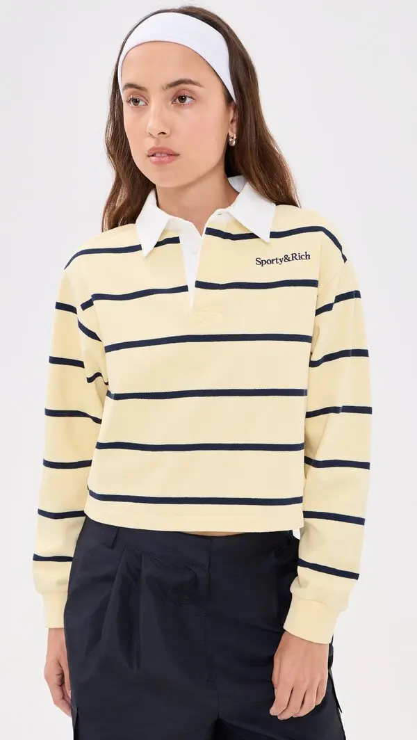 SPORTY & RICH Serif Logo Rugby Polo Top