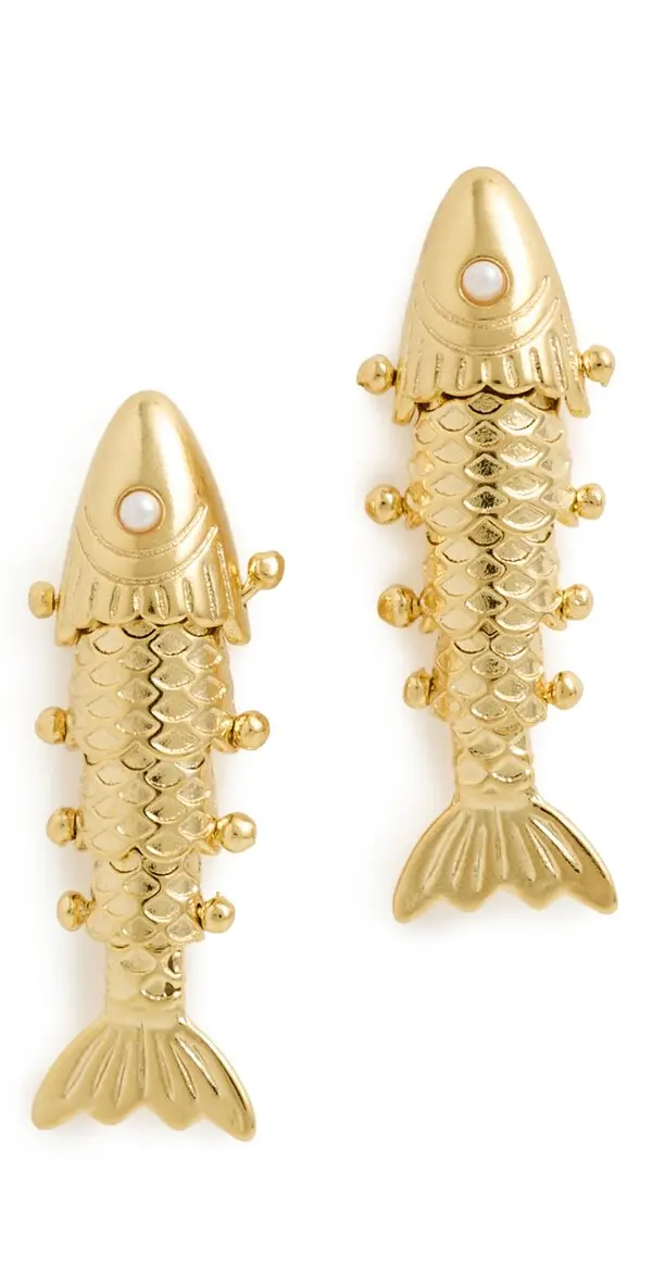 Brinker & Eliza Fish Shaped Earrings With Pearl Detail - Gold