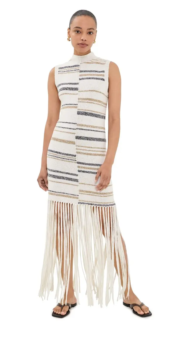 TWP Fringe Sleeveless Dress - Ivory Multi