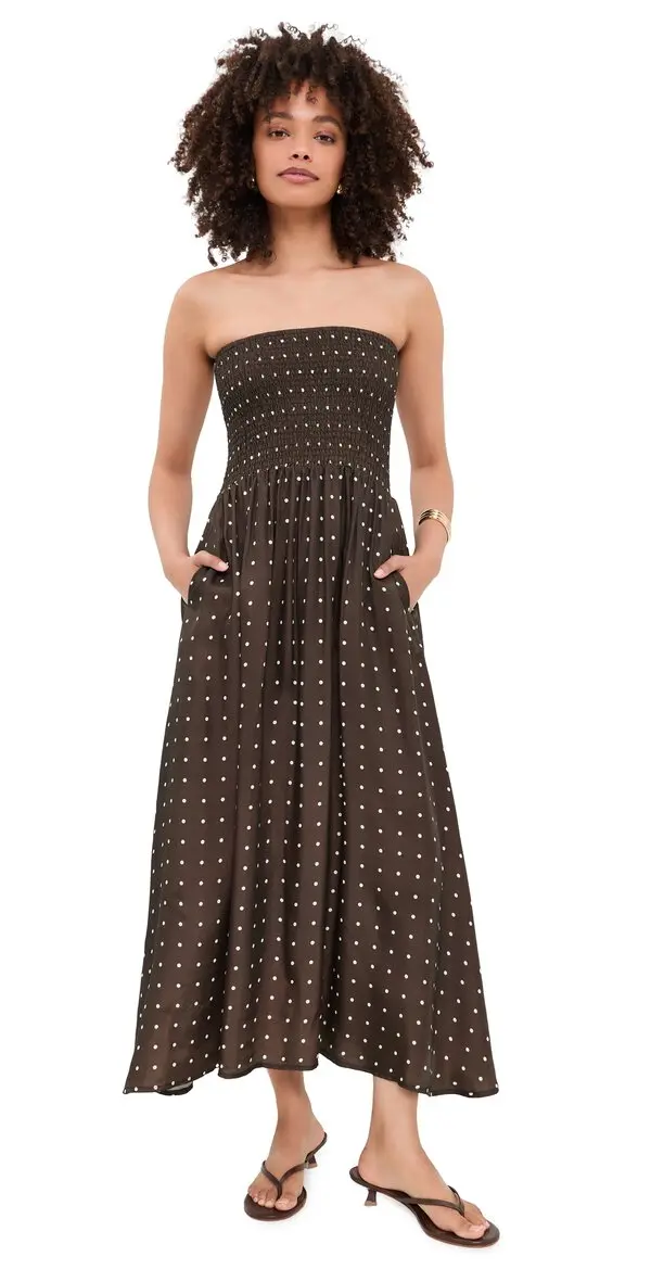 LITTLE LIES Polka Ruched Dress - Chocolate