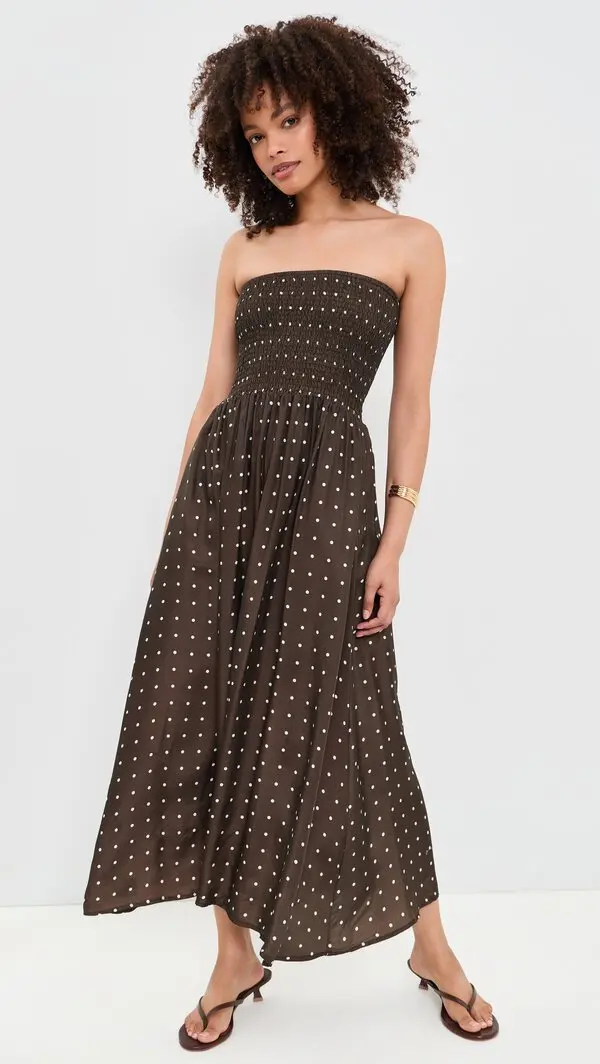 LITTLE LIES Polka Dot Ruched Maxi Dress