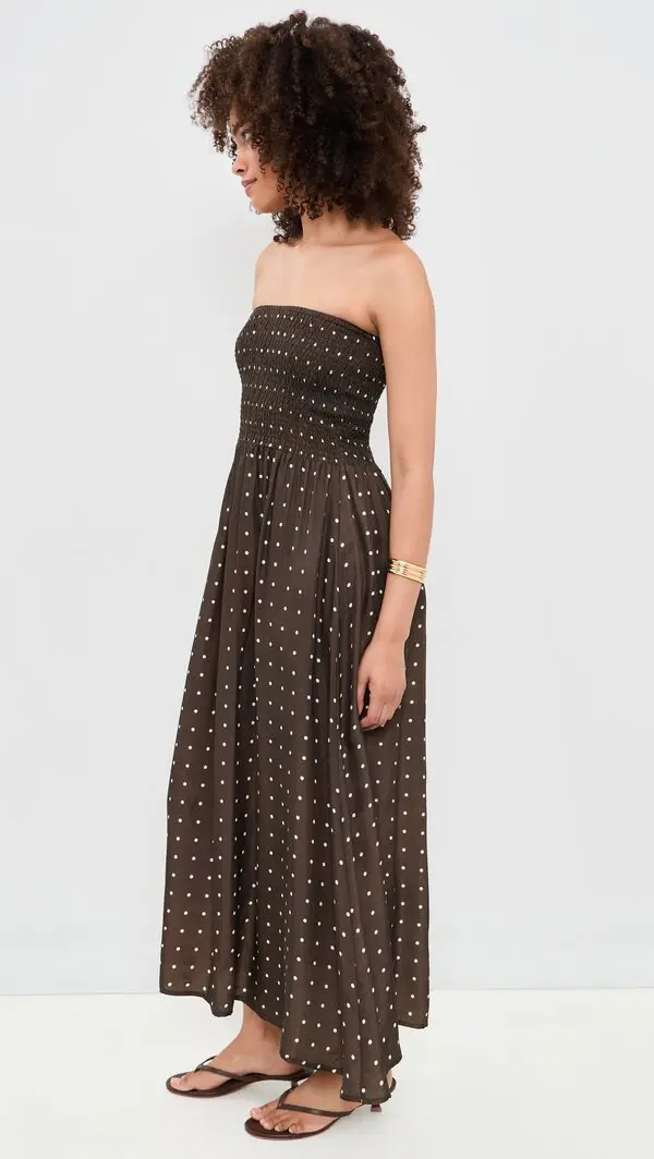 LITTLE LIES Polka Dot Ruched Maxi Dress