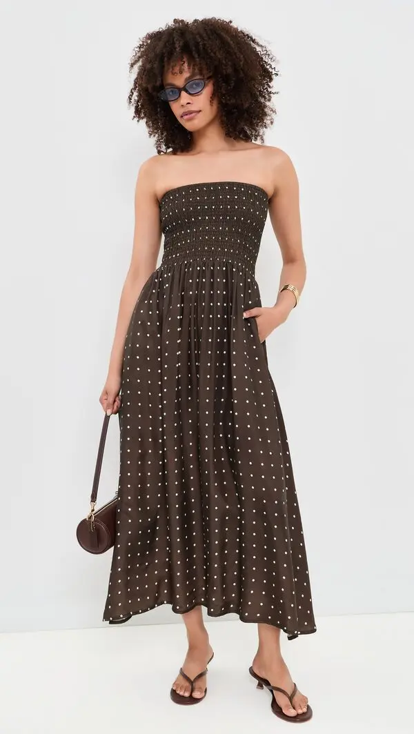 LITTLE LIES Polka Dot Ruched Maxi Dress