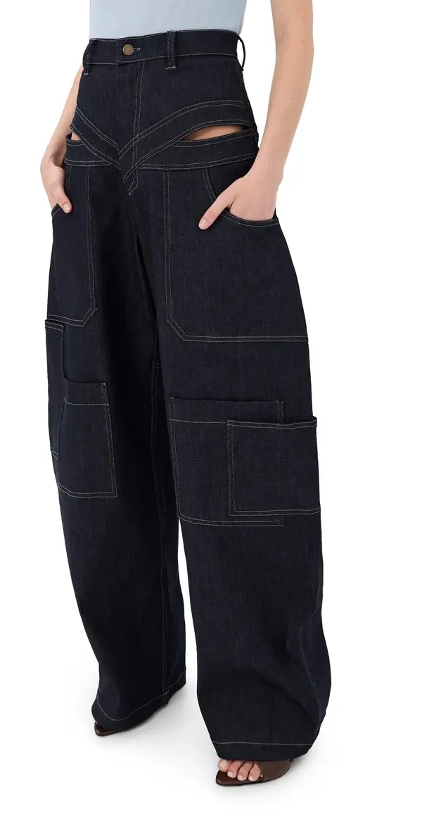 TOLU COKER Wide Leg Denim Pants - Navy
