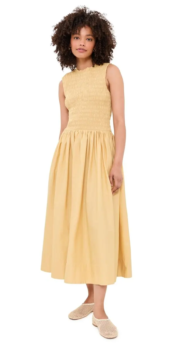 PISTOLA Gladys Smocked Bodice Midi Dress - Light Turmeric