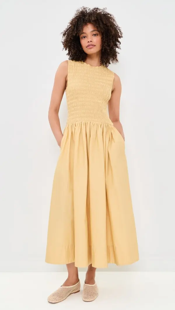 PISTOLA Gladys Smocked Bodice Midi Dress - Light Turmeric