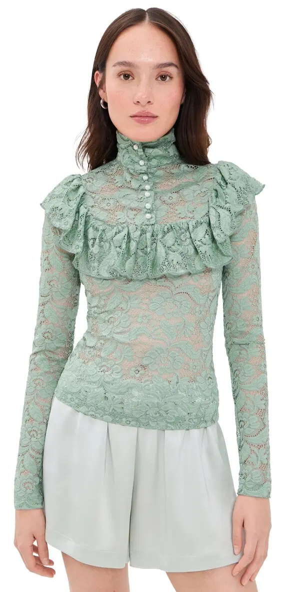 HOUSE OF AAMA High Neck Lace Top With Ruffle Details