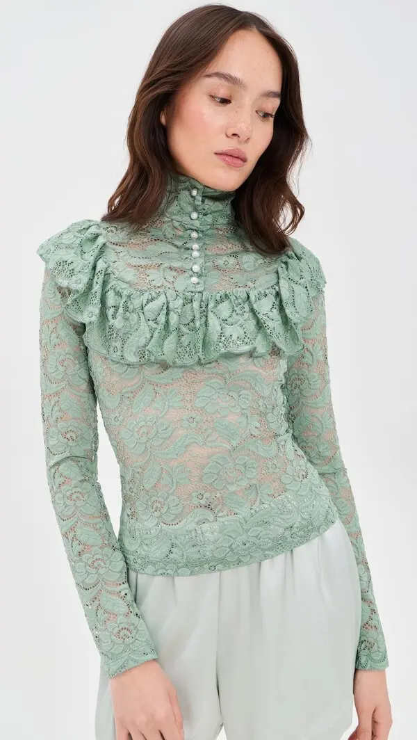 HOUSE OF AAMA High Neck Lace Top With Ruffle Details