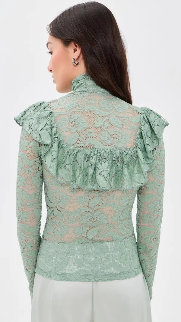 HOUSE OF AAMA High Neck Lace Top With Ruffle Details