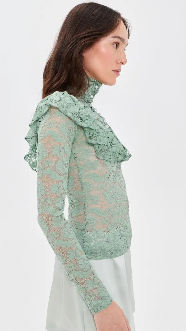 HOUSE OF AAMA High Neck Lace Top With Ruffle Details