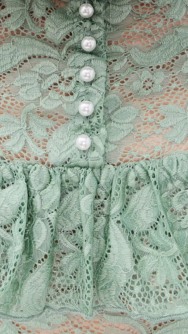 HOUSE OF AAMA High Neck Lace Top With Ruffle Details
