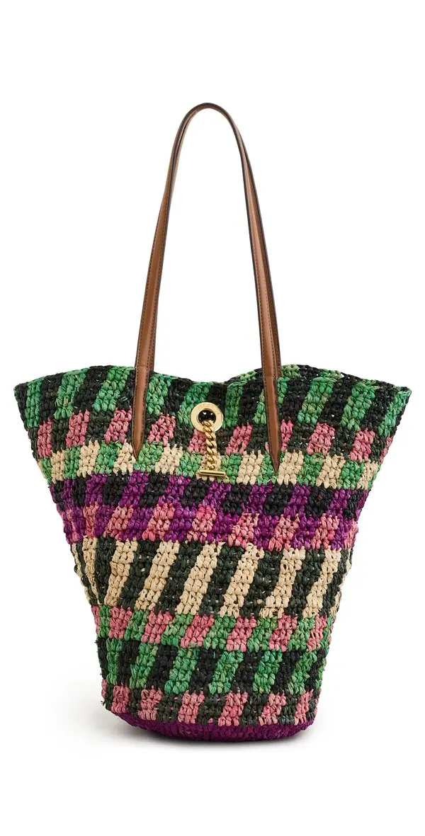 Veronica Beard Striped Raffia Tote Bag
