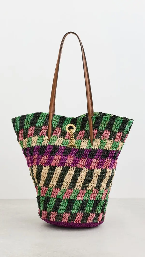 Veronica Beard Striped Raffia Tote Bag