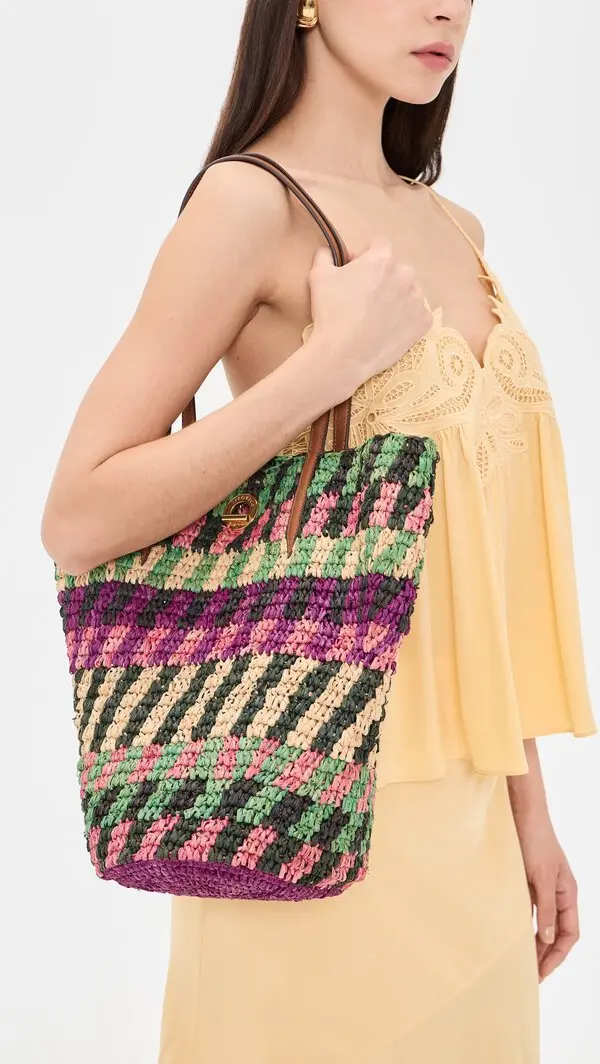 Veronica Beard Striped Raffia Tote Bag