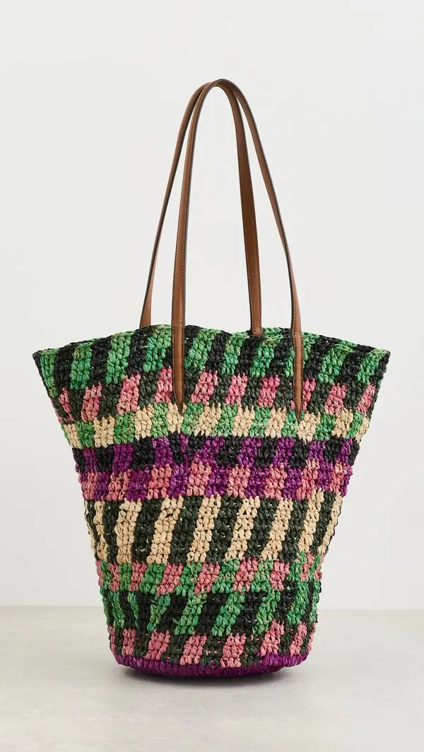 Veronica Beard Striped Raffia Tote Bag