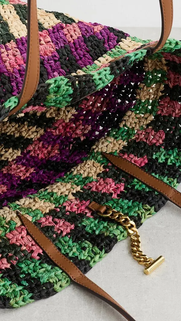 Veronica Beard Striped Raffia Tote Bag