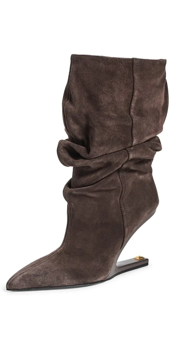 Balmain Suede Slouchy Ankle Boots - 9dr Gris Fonce