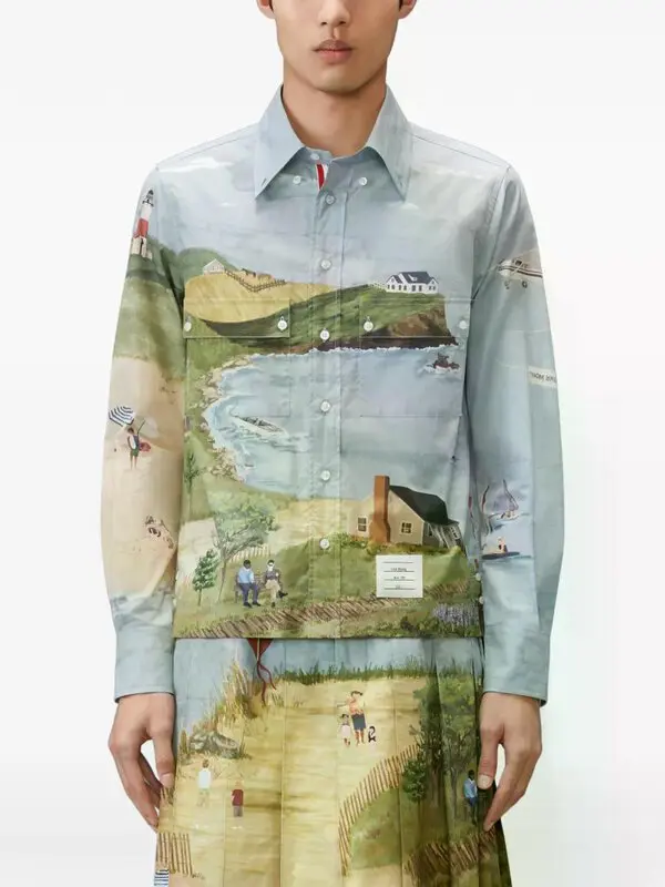 Thom Browne Poplin Nantucket Scenic Utility Shirt - Blue