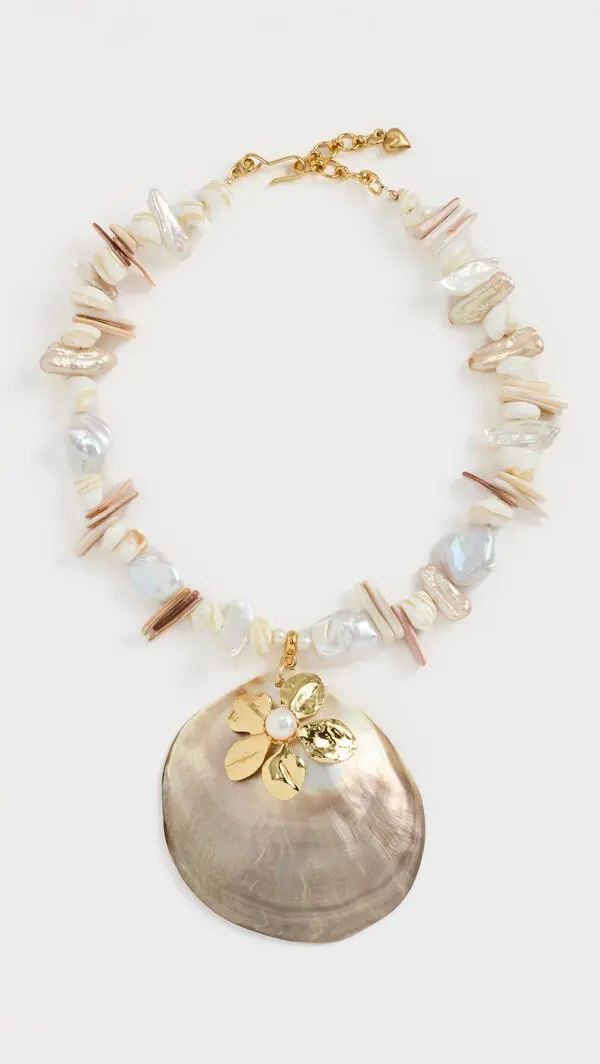 Brinker & Eliza Embellished Tahitian Oyster Shell Pendant Necklace With Freshwater Pearls And Gold Vermeil