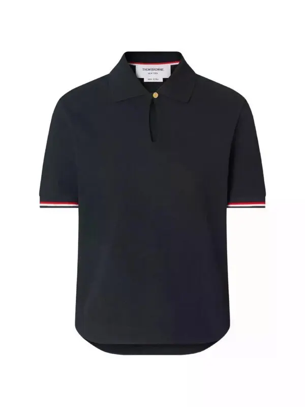 Thom Browne Navy Cotton Piqué Keyhole Detail Polo Shirt - Blue
