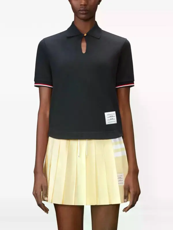 Thom Browne Navy Cotton Piqué Keyhole Detail Polo Shirt