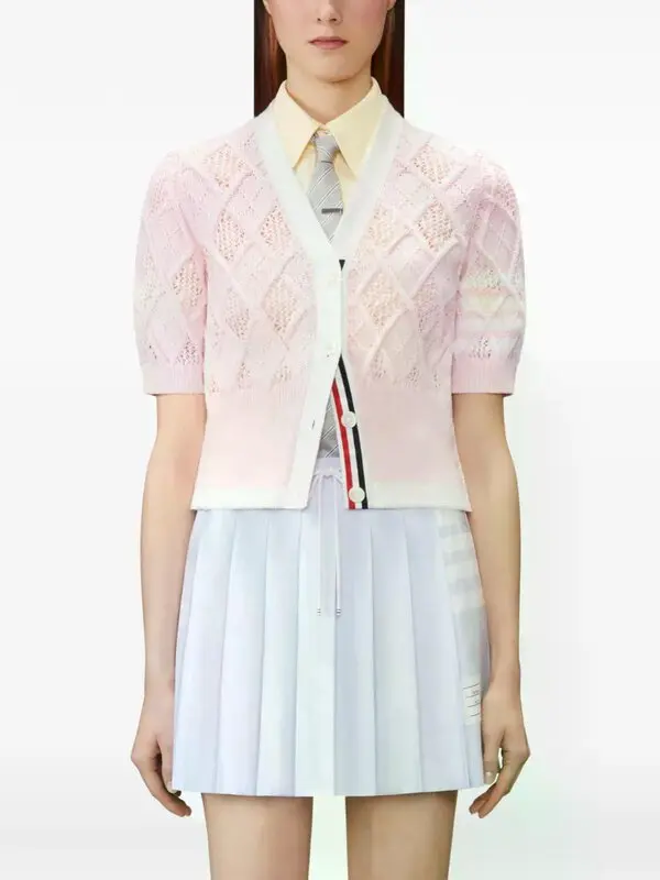 Thom Browne Argyle Pointelle Knit Cardigan