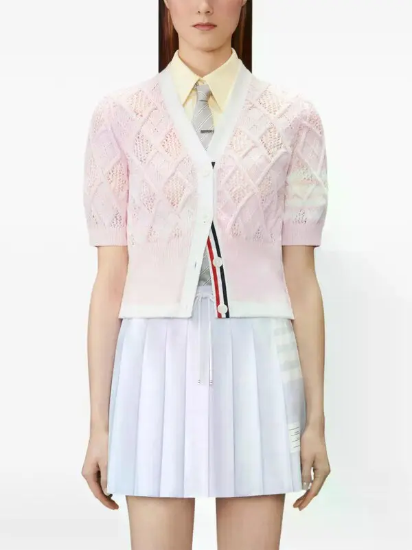 Thom Browne Argyle Pointelle Knit Cardigan - Pink