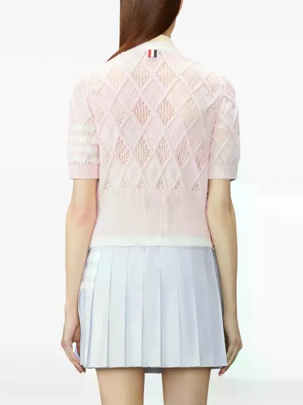 Thom Browne Argyle Pointelle Knit Cardigan - Pink