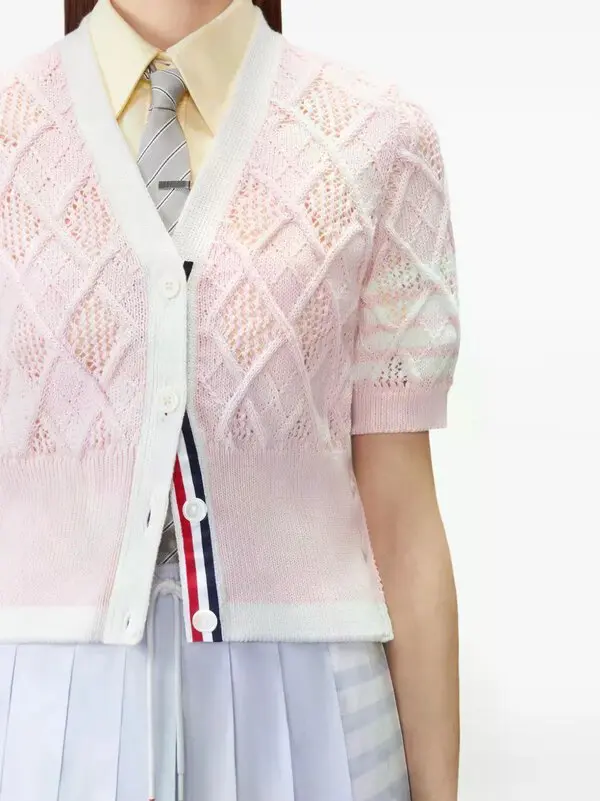 Thom Browne Argyle Pointelle Knit Cardigan - Pink