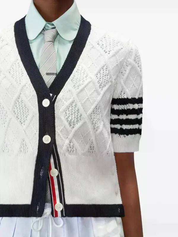 Thom Browne Argyle Pointelle Cardigan - White