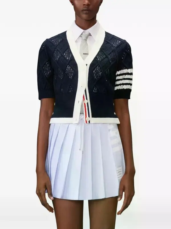 Thom Browne Argyle Pointelle Knit Cardigan