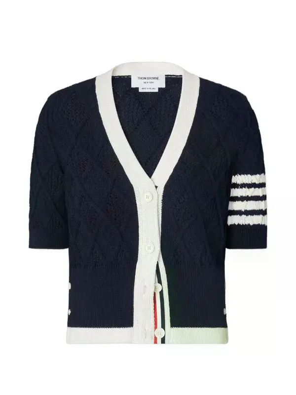 Thom Browne Argyle Pointelle Knit Cardigan - Blue