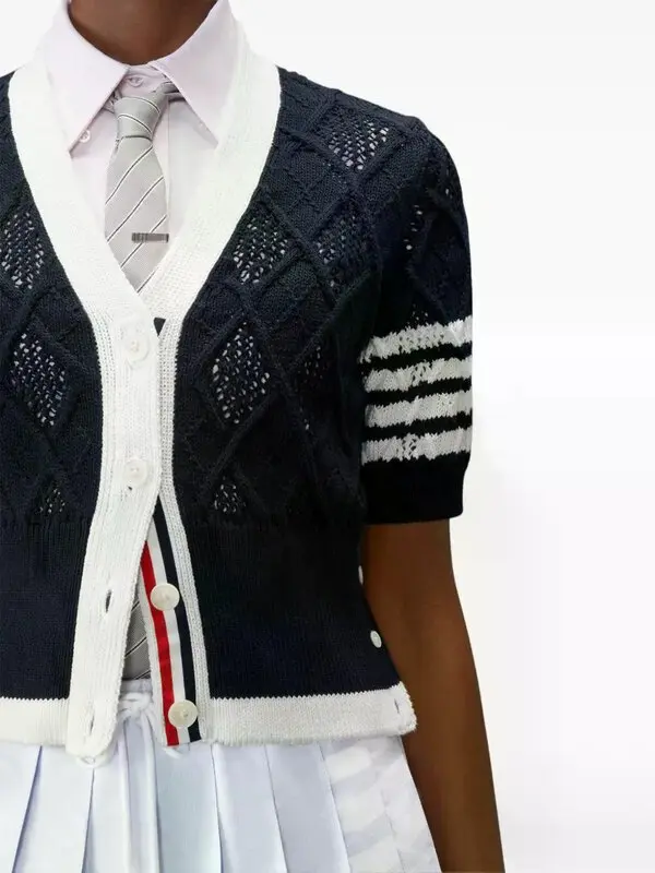 Thom Browne Argyle Pointelle Knit Cardigan - Blue