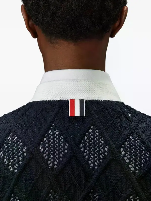 Thom Browne Argyle Pointelle Knit Cardigan - Blue
