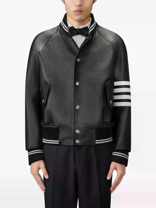 Thom Browne Raglan Sleeve Leather Jacket With 4-bar Stripe