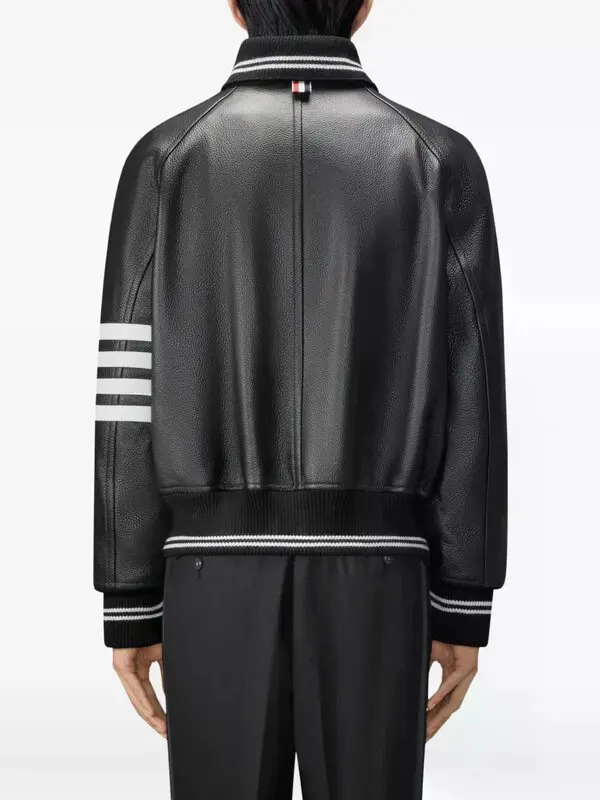 Thom Browne Raglan Sleeve Leather Jacket With 4-bar Stripe
