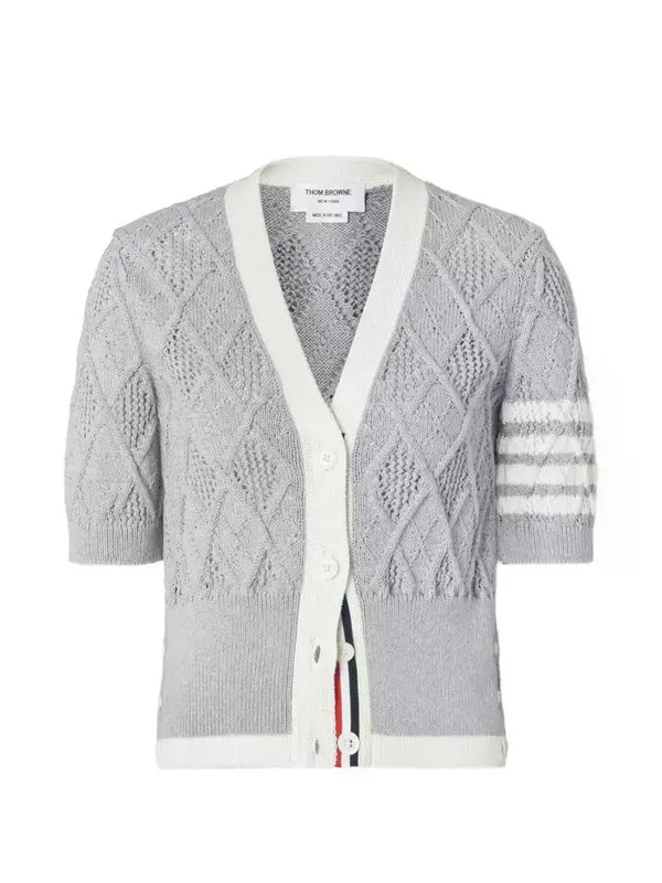 Thom Browne Argyle Pointelle Cardigan - Grey