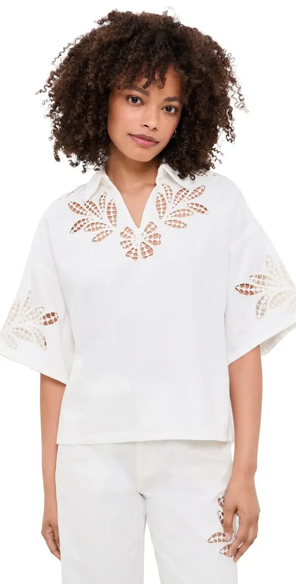 Rag & Bone Lucy Floral Cutout Denim Shirt - White Floral