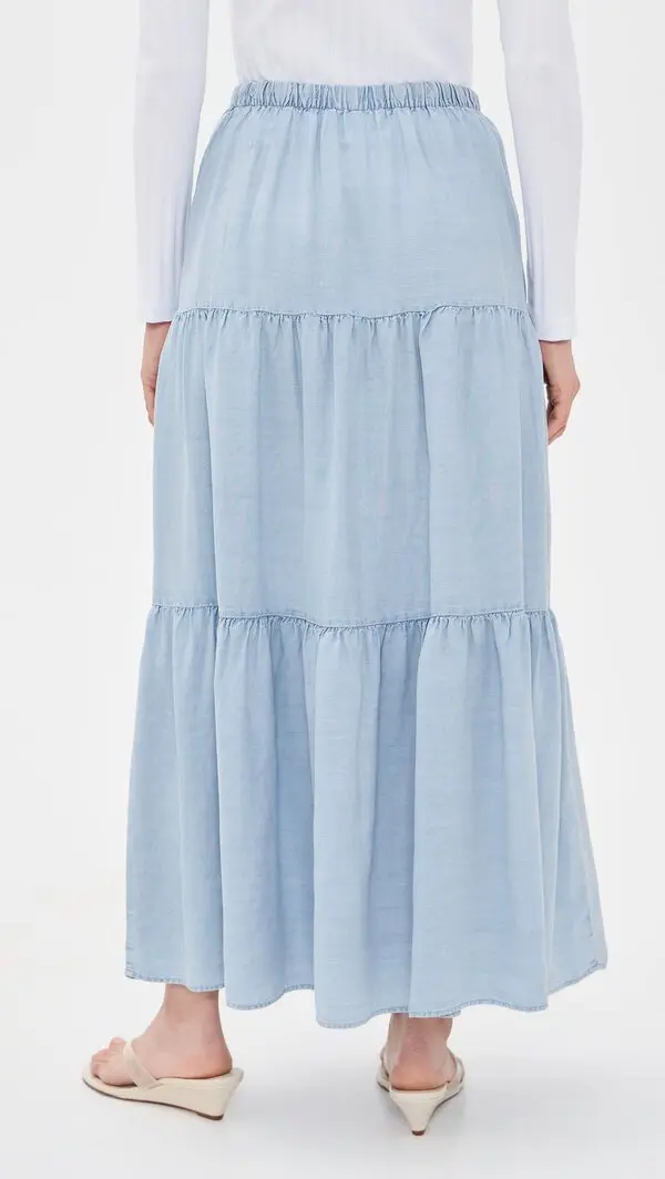 Splendid Tiered Maxi Skirt With Drawstring Waist - Bleached Indigo
