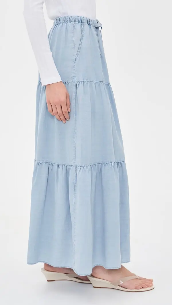 Splendid Tiered Maxi Skirt With Drawstring Waist - Bleached Indigo