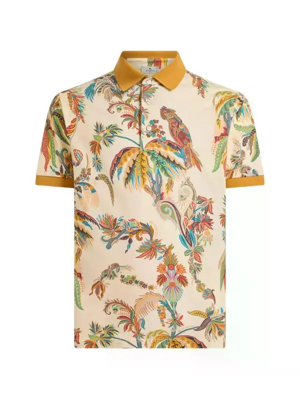 Etro Parrot And Palm-tree Motif Polo Shirt - Yellow