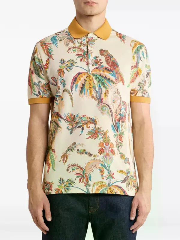Etro Parrot And Palm-tree Motif Polo Shirt