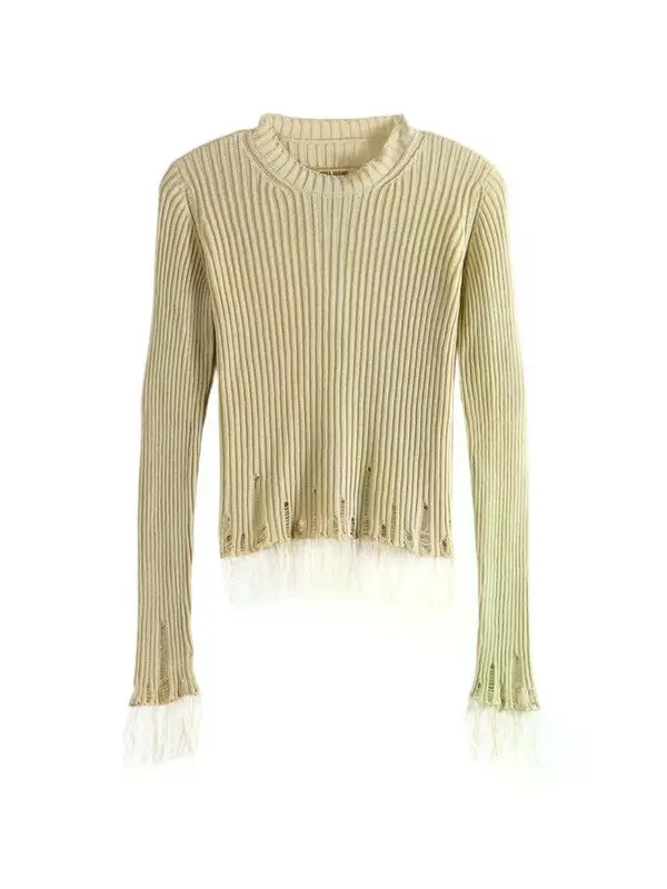 UMA WANG Distressed-effect Fringed Sweater - Neutrals